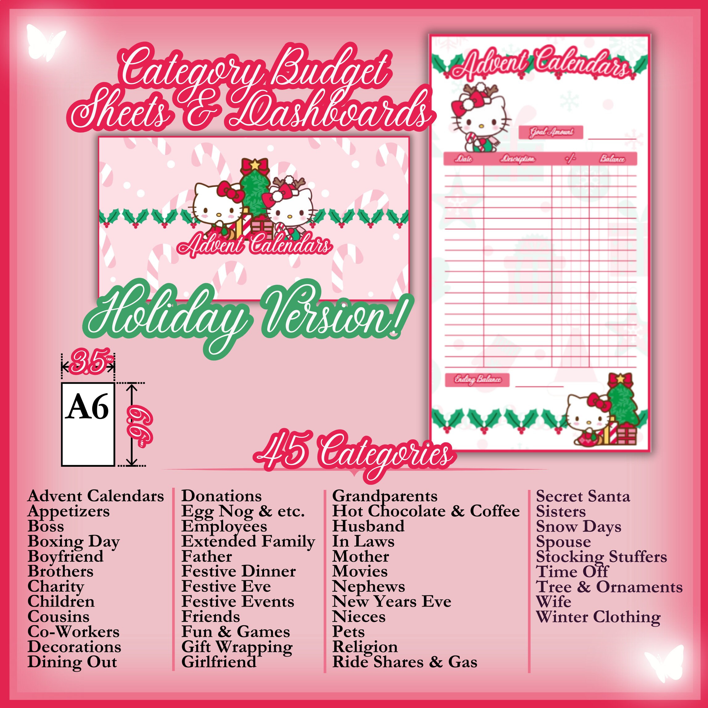 Holiday Kitty Budget Basics Bundle | Christmas Cat Dashboards, Prop ...