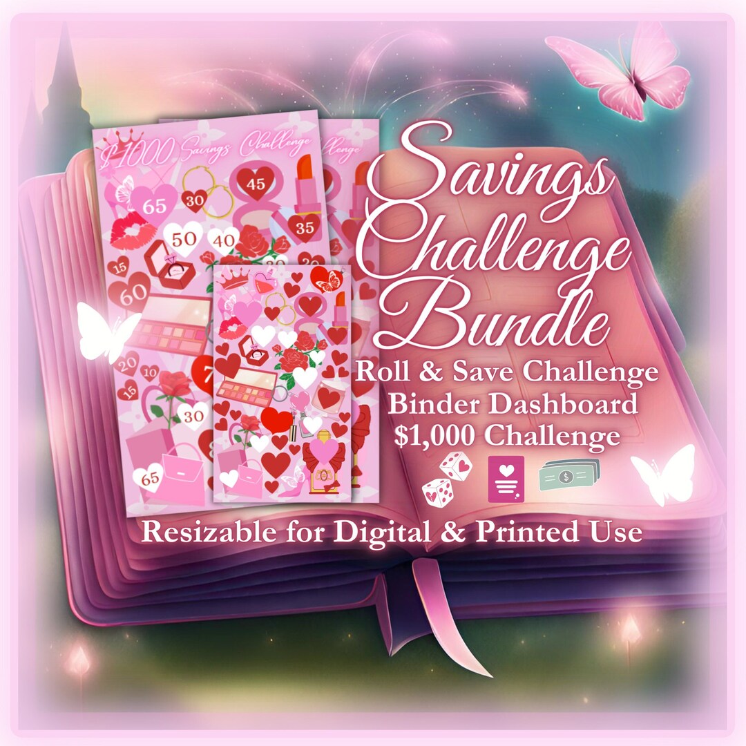 Ultra-girly Pink Cute Savings Bundle | Cash Envelope Savings Tracker ...