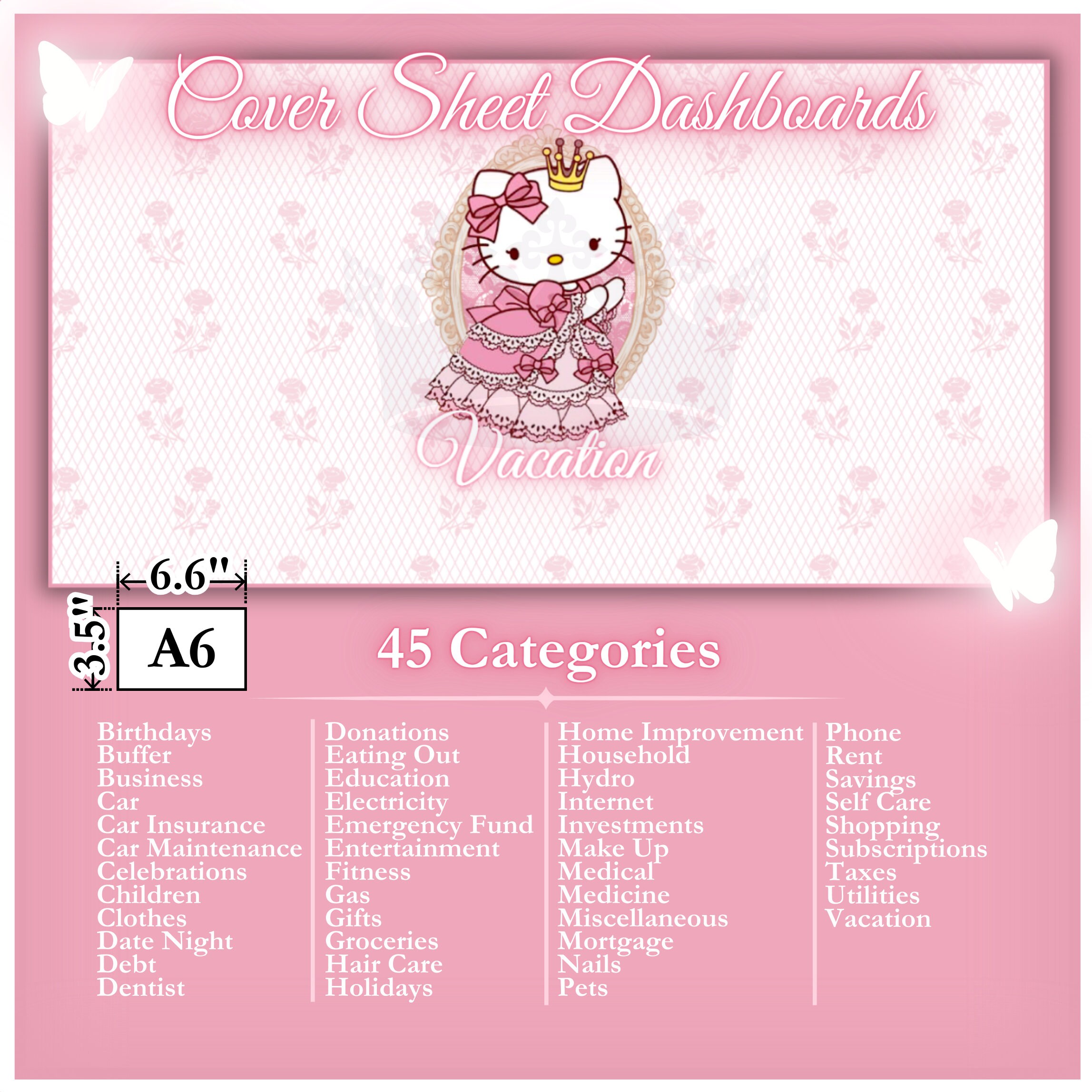 Kitty Coquette Binder Dashboard Cover Sheets | 45 Cute and Pink A6 ...