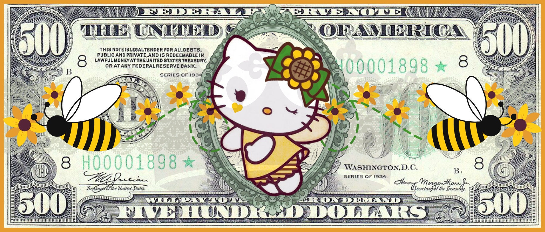 Kitty Sunflower Bee Placeholder Bundle | Cute Cash Stuffing Prop Money ...