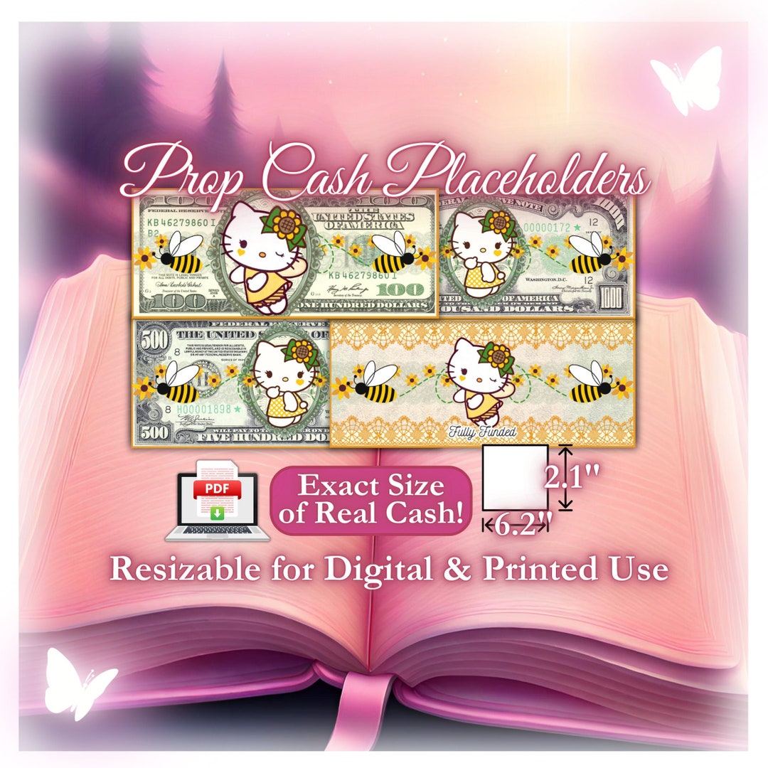 Kitty Sunflower Bee Placeholder Bundle | Cute Cash Stuffing Prop Money ...