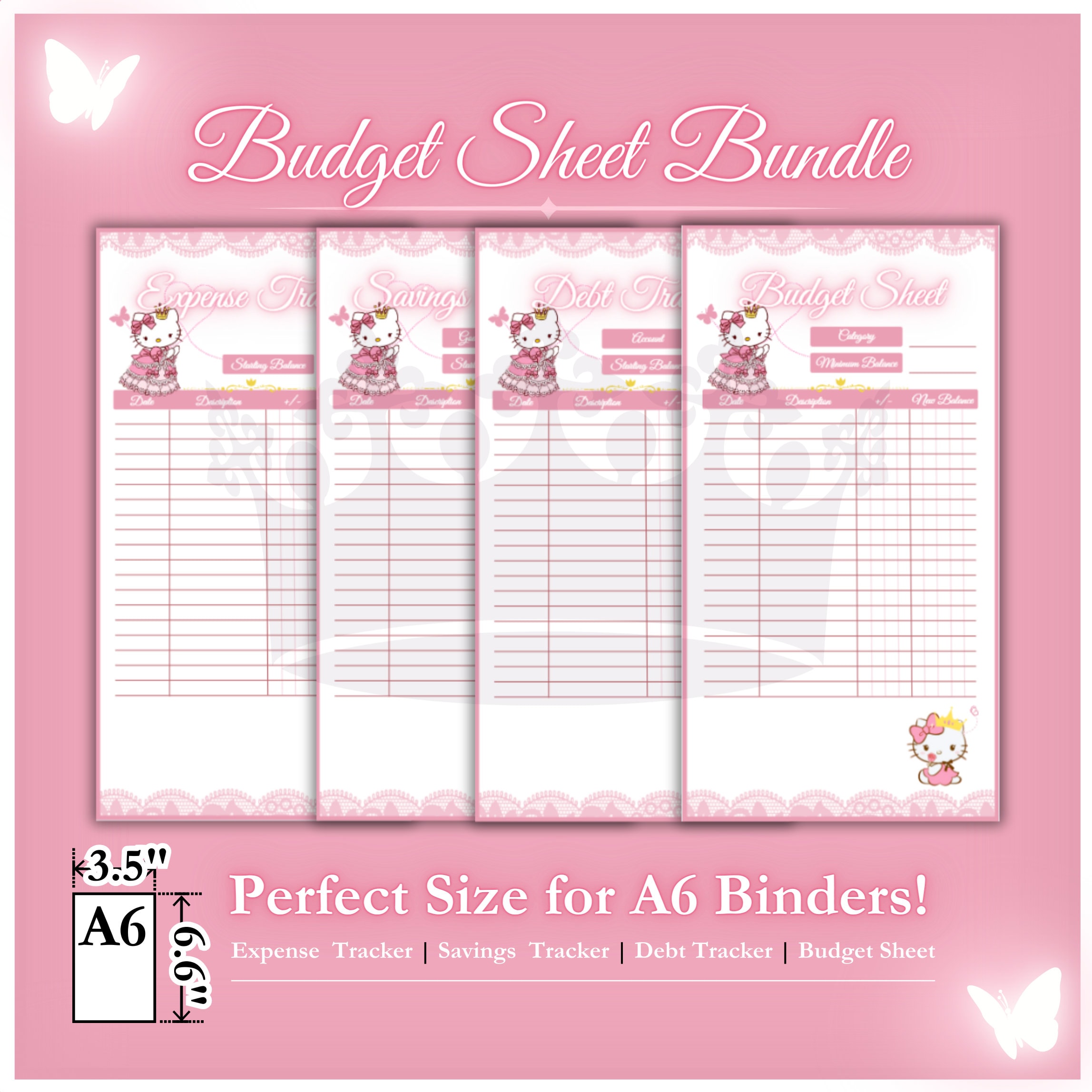 Kitty Coquette Queen Budget Basics Bundle | Dashboards | Budget Sheets | Prop Cash | Cash Slips ...