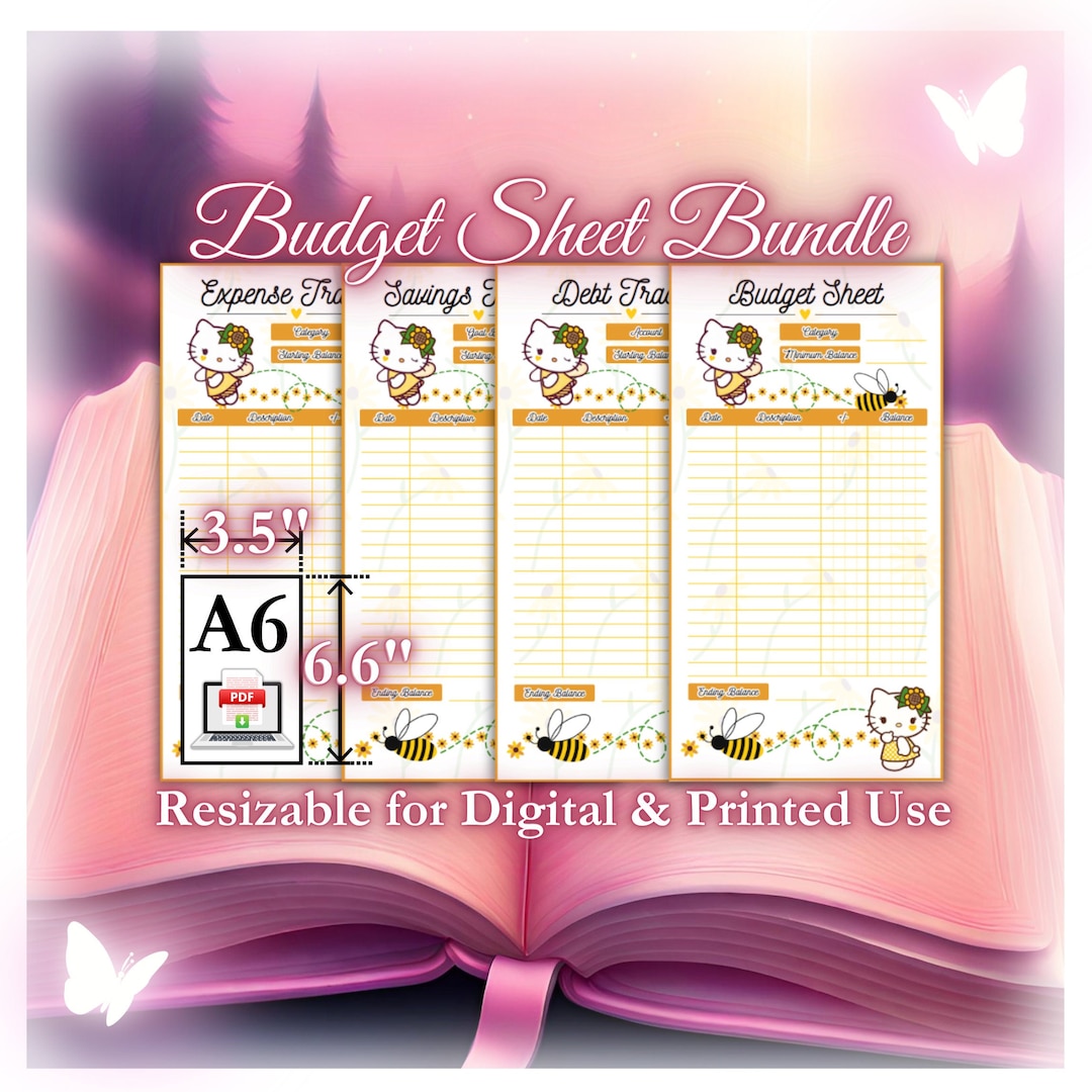 Kitty Sunflower Bee Budget Sheet Dashboard Set | Expense, Budget, Debt ...