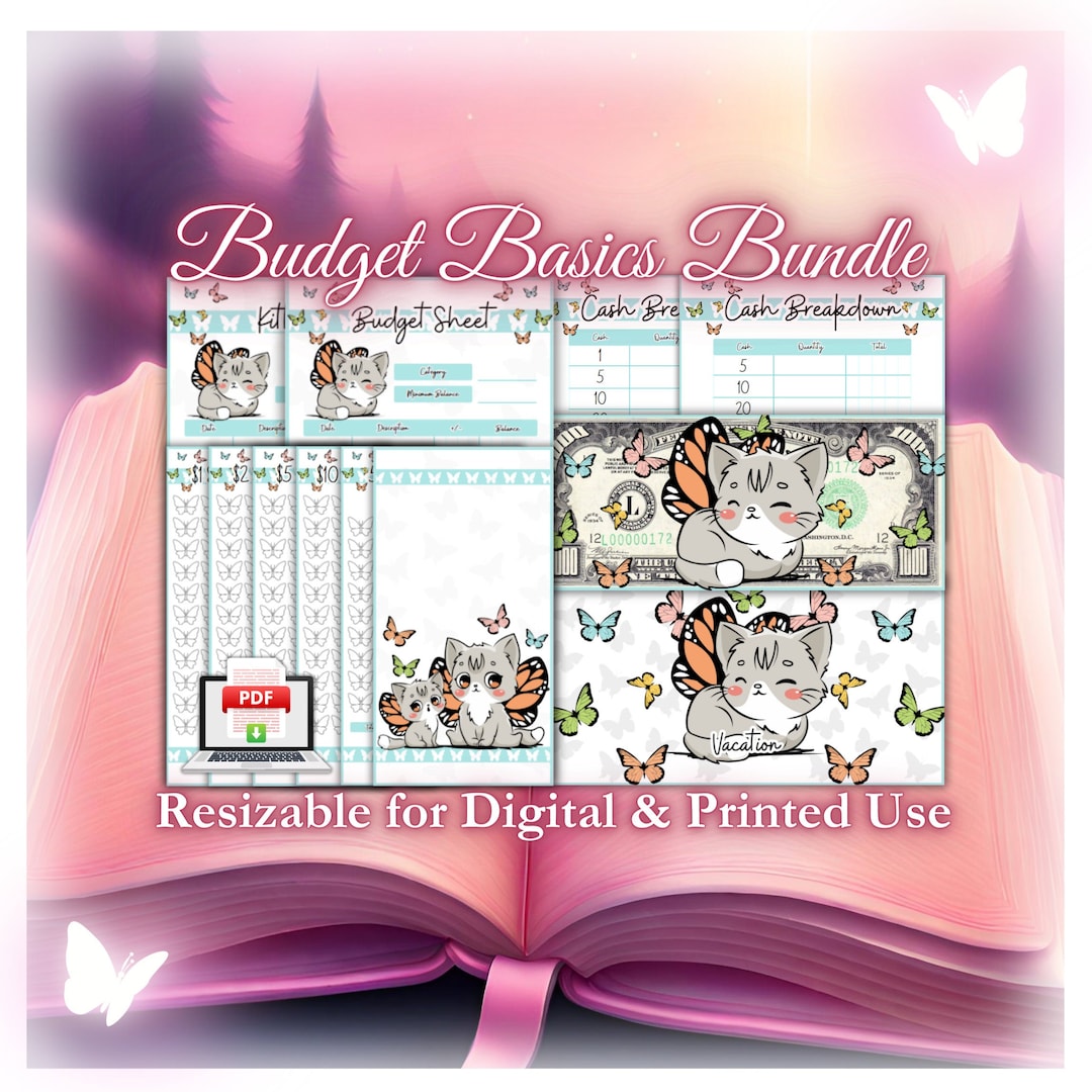 Butterfly Kitten Budget Basics Bundle | Cute Dashboards | Budget Sheets ...