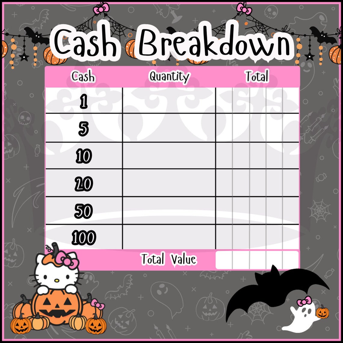 Spooky Kitty Cash Breakdown Set | IOU, Custom, USD, CAD, All Currencies ...