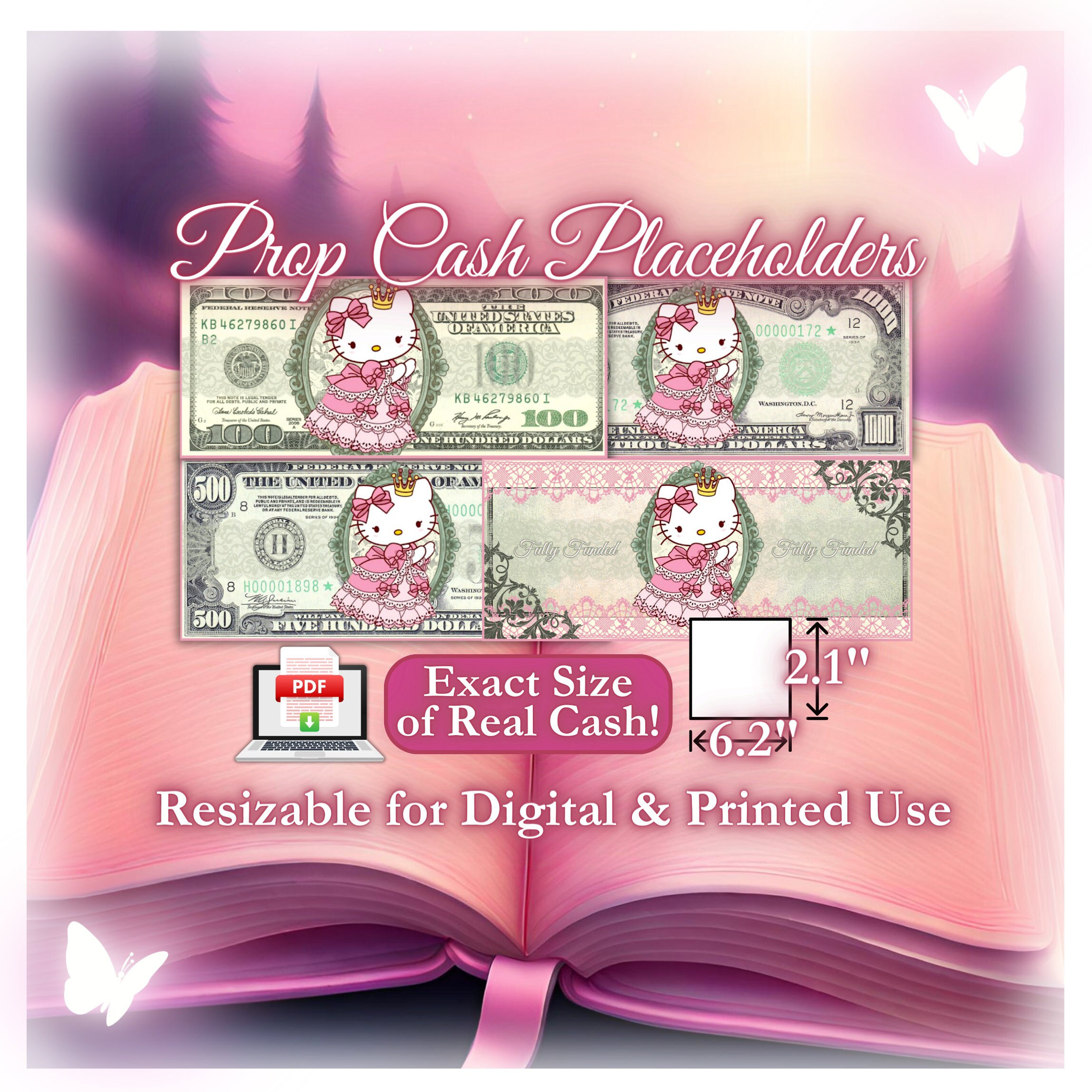 Kitty Coquette Cash Placeholder Bundle | Cute Cash Stuffing Prop Money ...