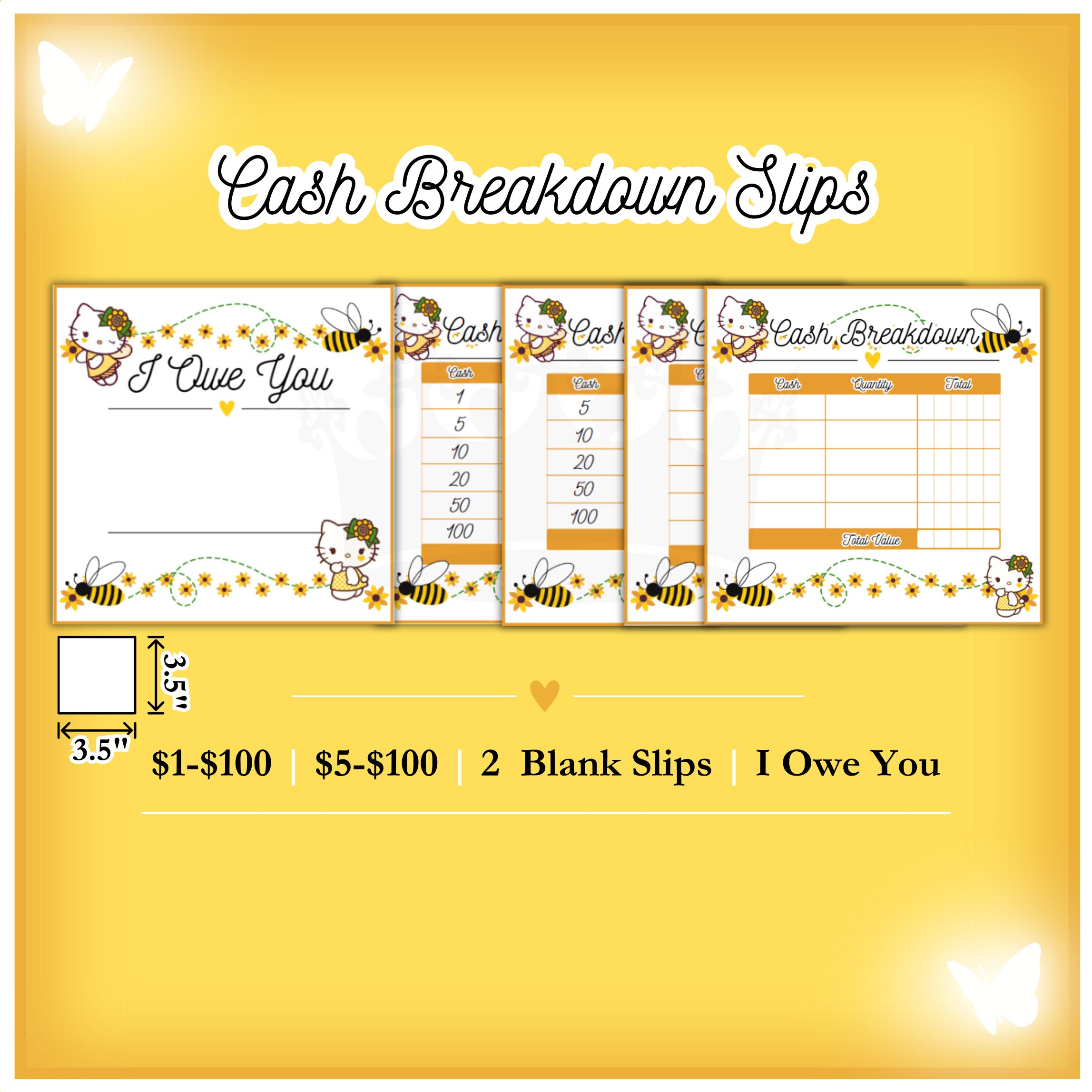 Kitty Sunflower Bee Budget Basics Bundle | Dashboards, Budget Sheet Set, Prop Cash, Cash Slips ...