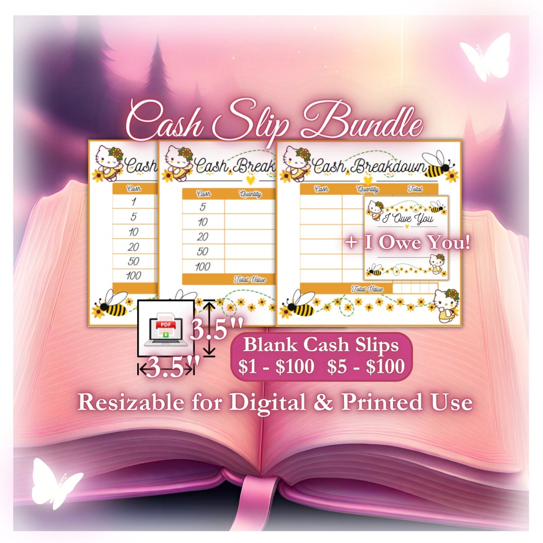 Kitty Sunflower Bee Cash Breakdown Set | IOU, Custom, USD, CAD, All ...