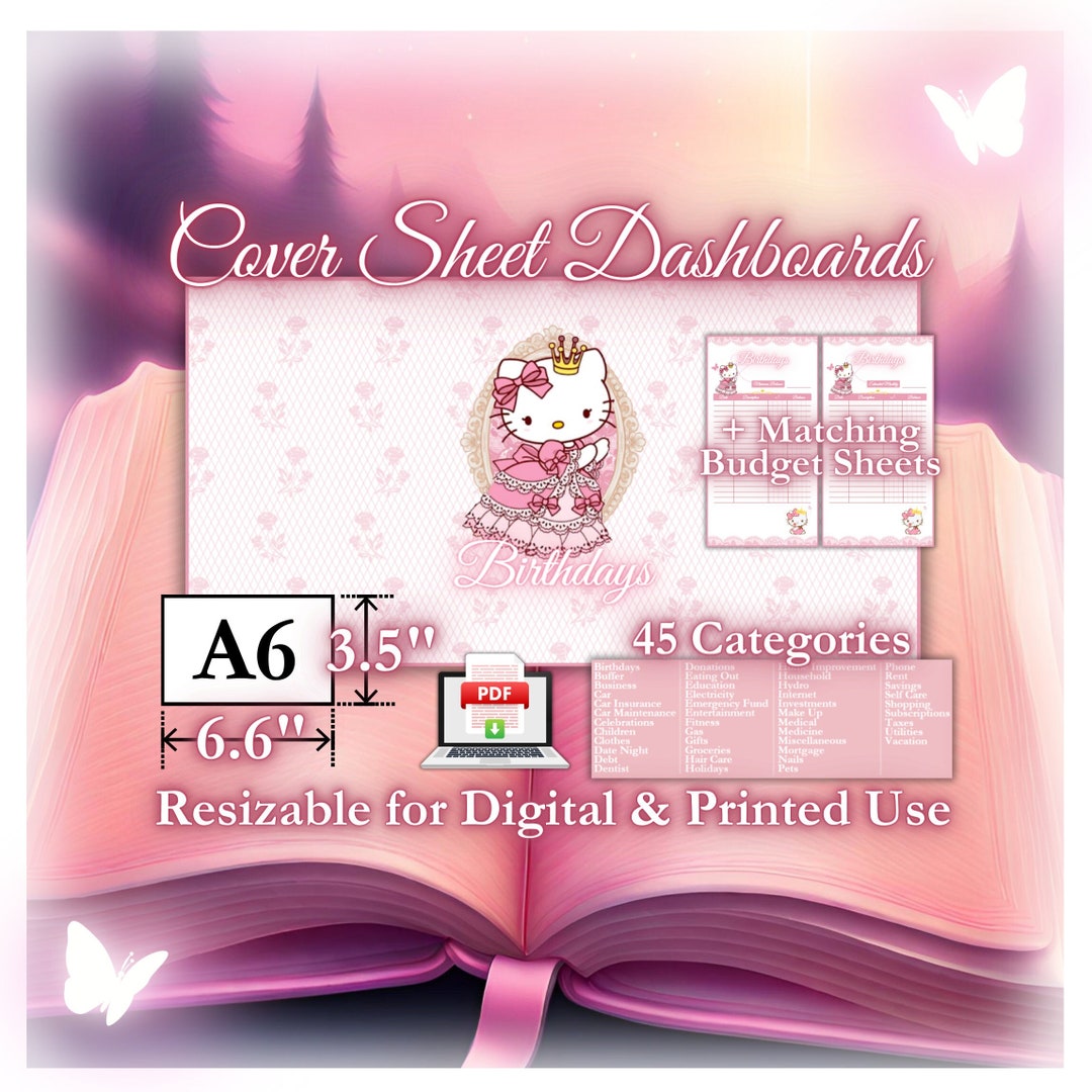 Kitty Coquette Binder Dashboard Cover Sheets | 45 Cute and Pink A6 ...