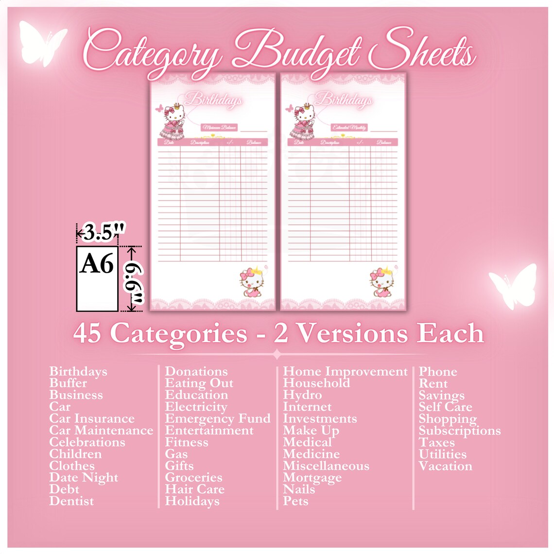 Kitty Coquette Binder Dashboard Cover Sheets | 45 Cute and Pink A6 ...