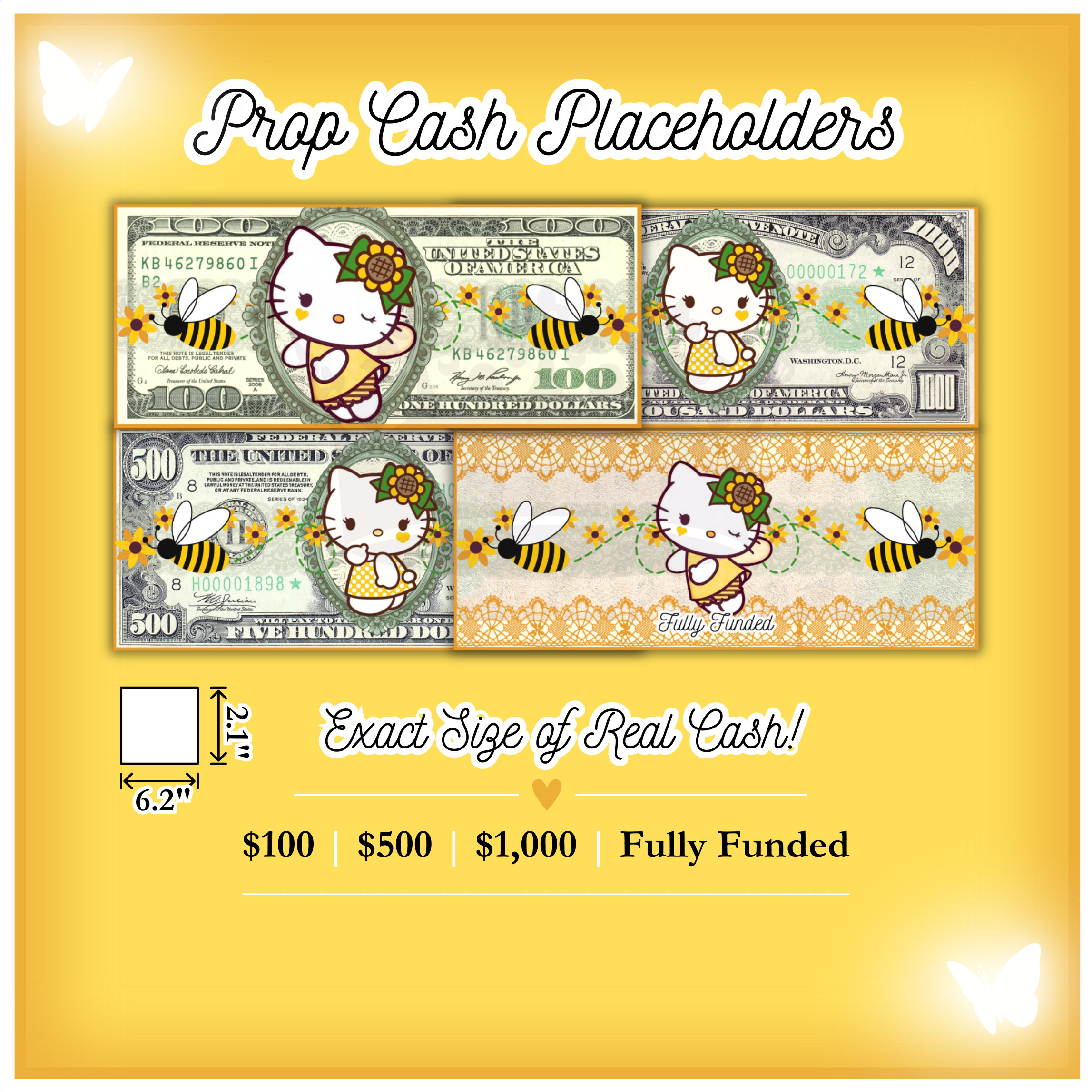 Kitty Sunflower Bee Budget Basics Bundle | Dashboards, Budget Sheet Set, Prop Cash, Cash Slips ...