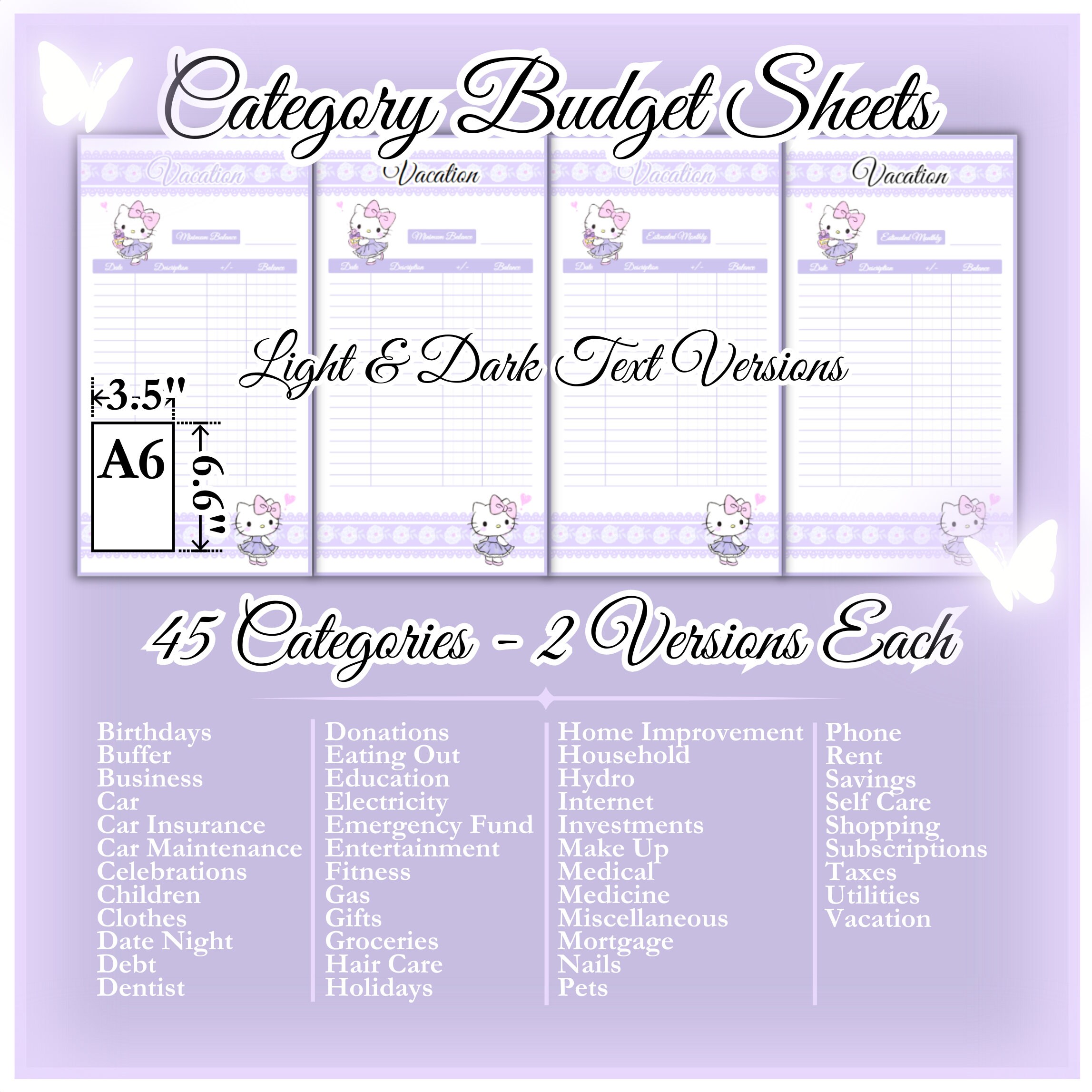 Kitty Periwinkle Coquette Binder Dashboard Cover Sheets | 45 Cute A6 ...