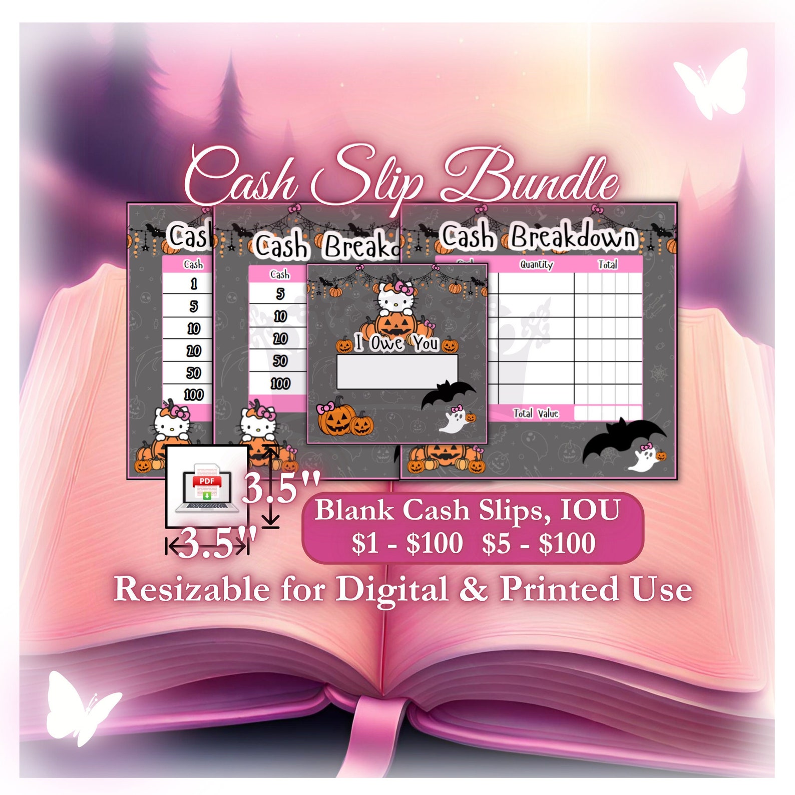 Spooky Kitty Cash Breakdown Set | IOU, Custom, USD, CAD, All Currencies ...