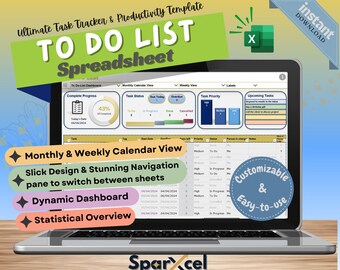 Excel to Do List Template, Excel Planner Spreadsheet for Daily to Do, Digital Checklist Template ...