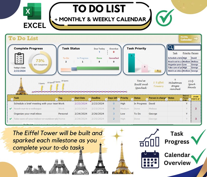 Excel to Do List Template, Excel Planner Spreadsheet for Daily to Do ...