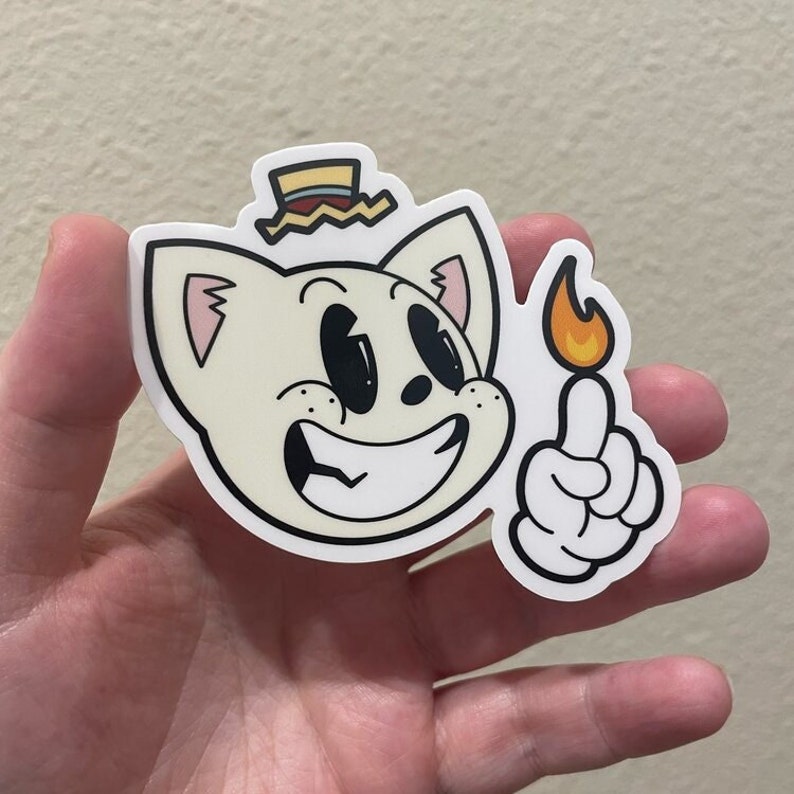 Old Cartoon Cat With Fire Sticker - Etsy