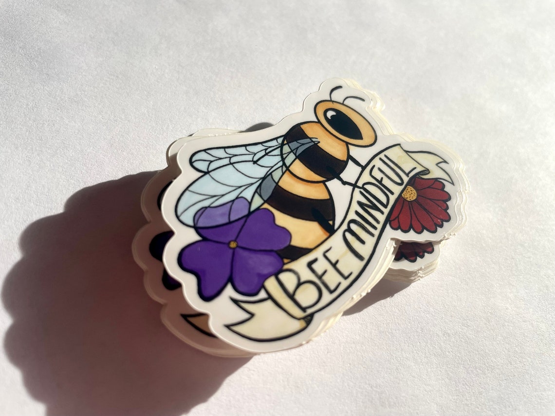Bee Mindful Bee With Flowers Sticker - Etsy
