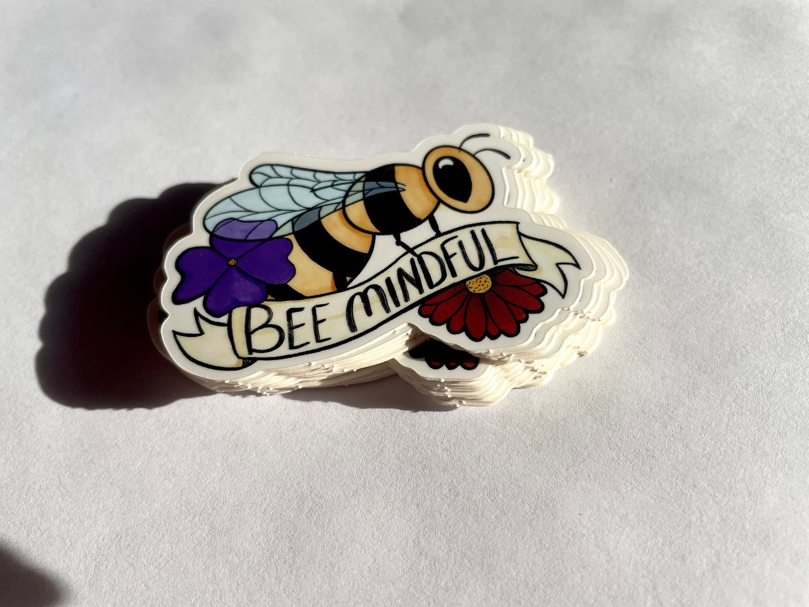 Bee Mindful Bee With Flowers Sticker - Etsy