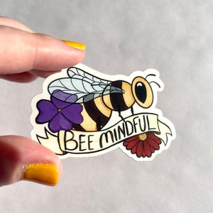 Bee Mindful - Bee With Flowers Sticker - Etsy