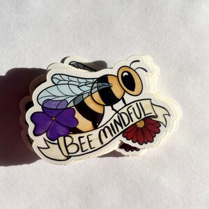 Bee Mindful - Bee With Flowers Sticker - Etsy