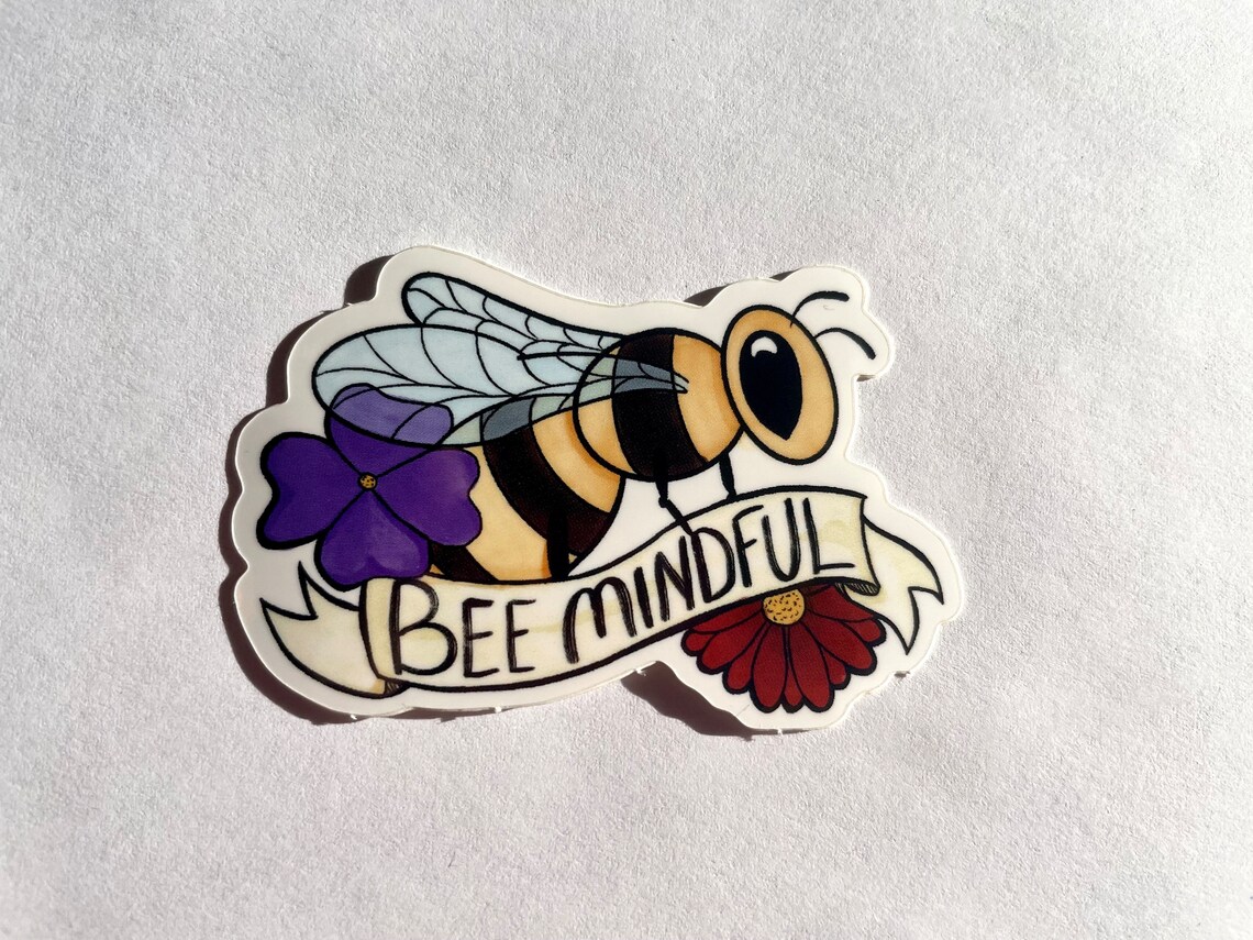 Bee Mindful Bee With Flowers Sticker - Etsy