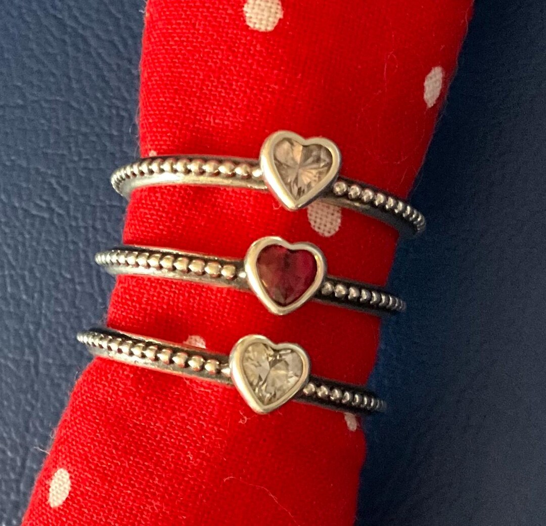 Pandora Sterling Silver Stackable Rings, Set of 3 Rings of Red, Pink ...