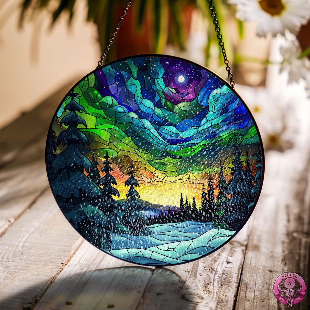 Northern Lights Window Glass Suncatcher, Stained Glass Style, Aurora ...