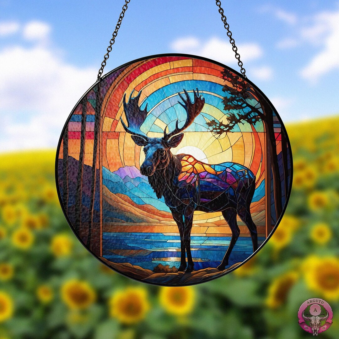 Deer Sunset Window Suncatcher Glass, Deer Lover Decor, Deer Window ...