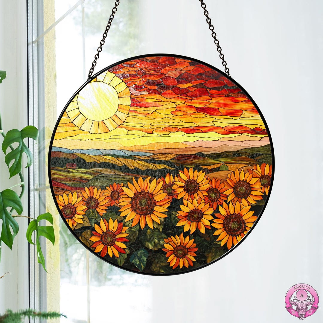 Sunflowers Window Stained Glass, Sunflowers Suncatcher, Flower Garden ...