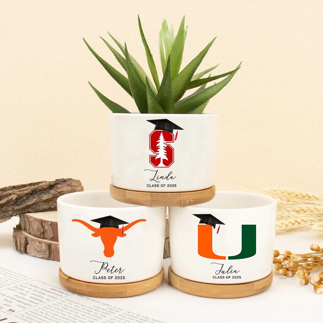 Personalized Graduation Plant Pot, Custom University Logo, Class of ...