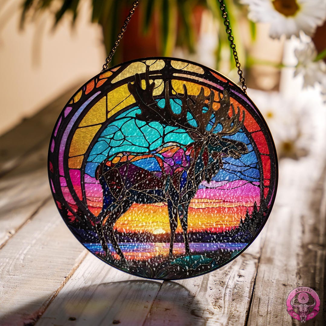 Deer Sunset Window Suncatcher Glass, Deer Lover Decor, Deer Window ...