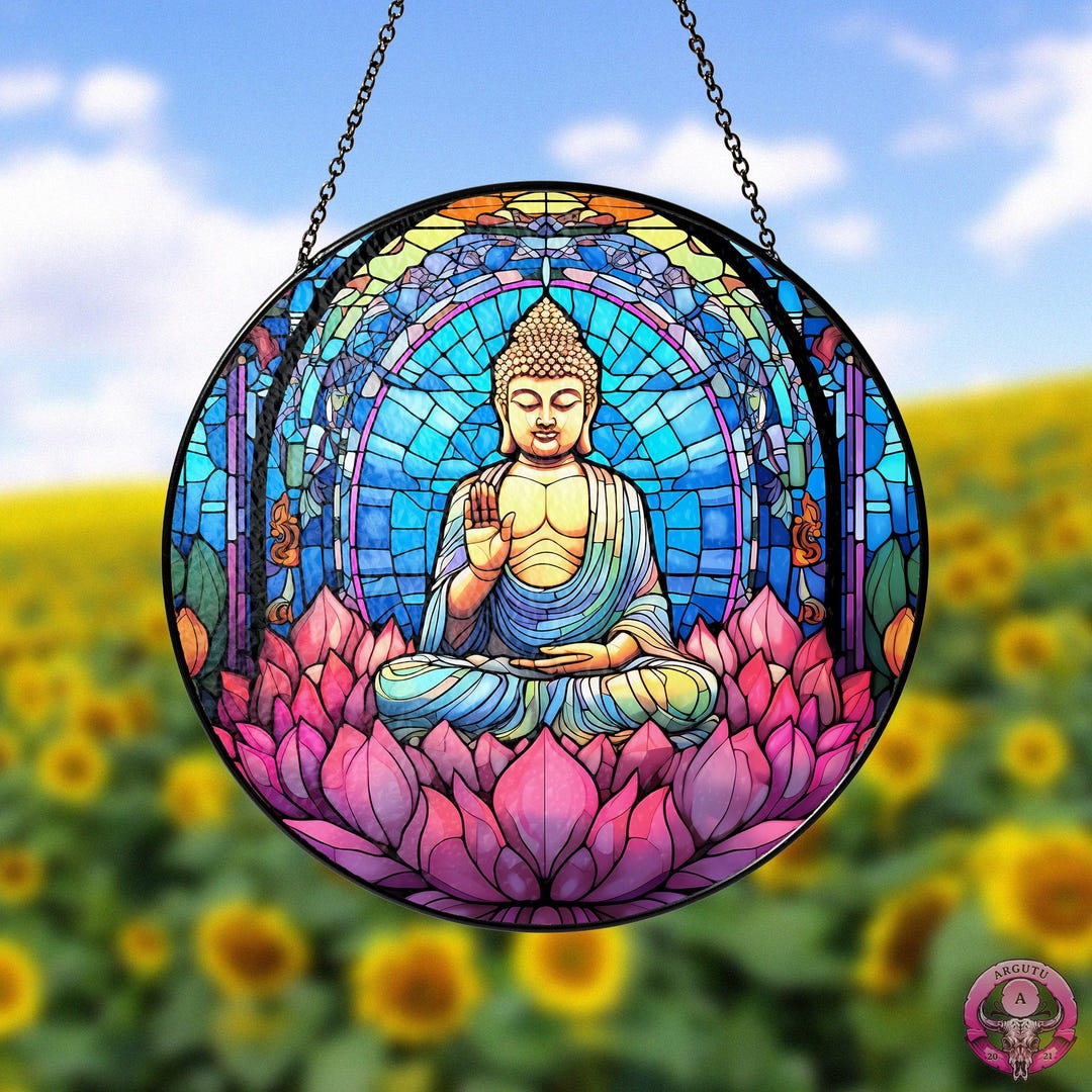 Spiritual Wall Art, Buddha Lotus Suncatcher, Window Stained Glass Style ...