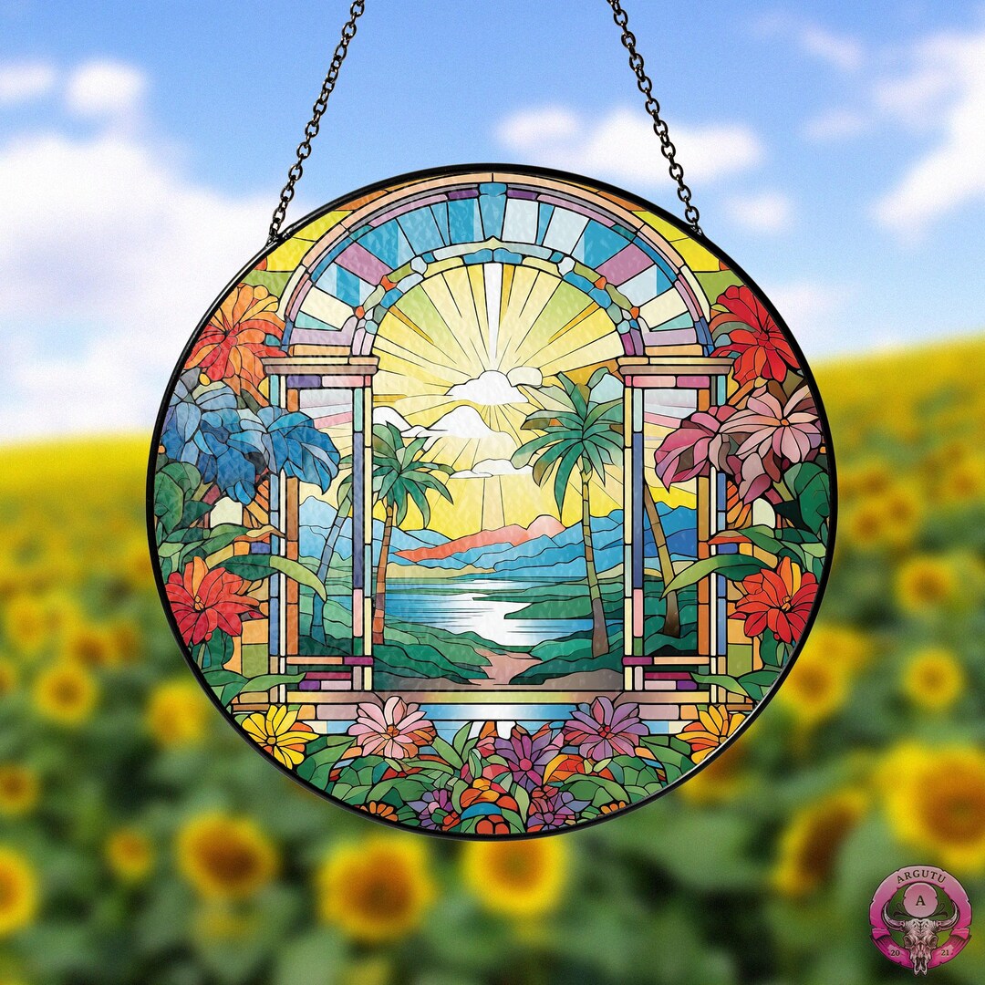 Nature Scene Window Stained Glass Style, Suncatcher Window Hanging ...