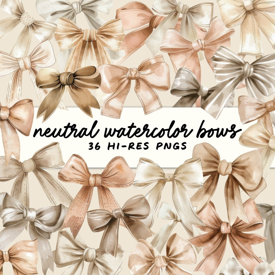 Neutral Watercolor Bows Clip Art Bundle | Beige Bows, Blush Bows ...