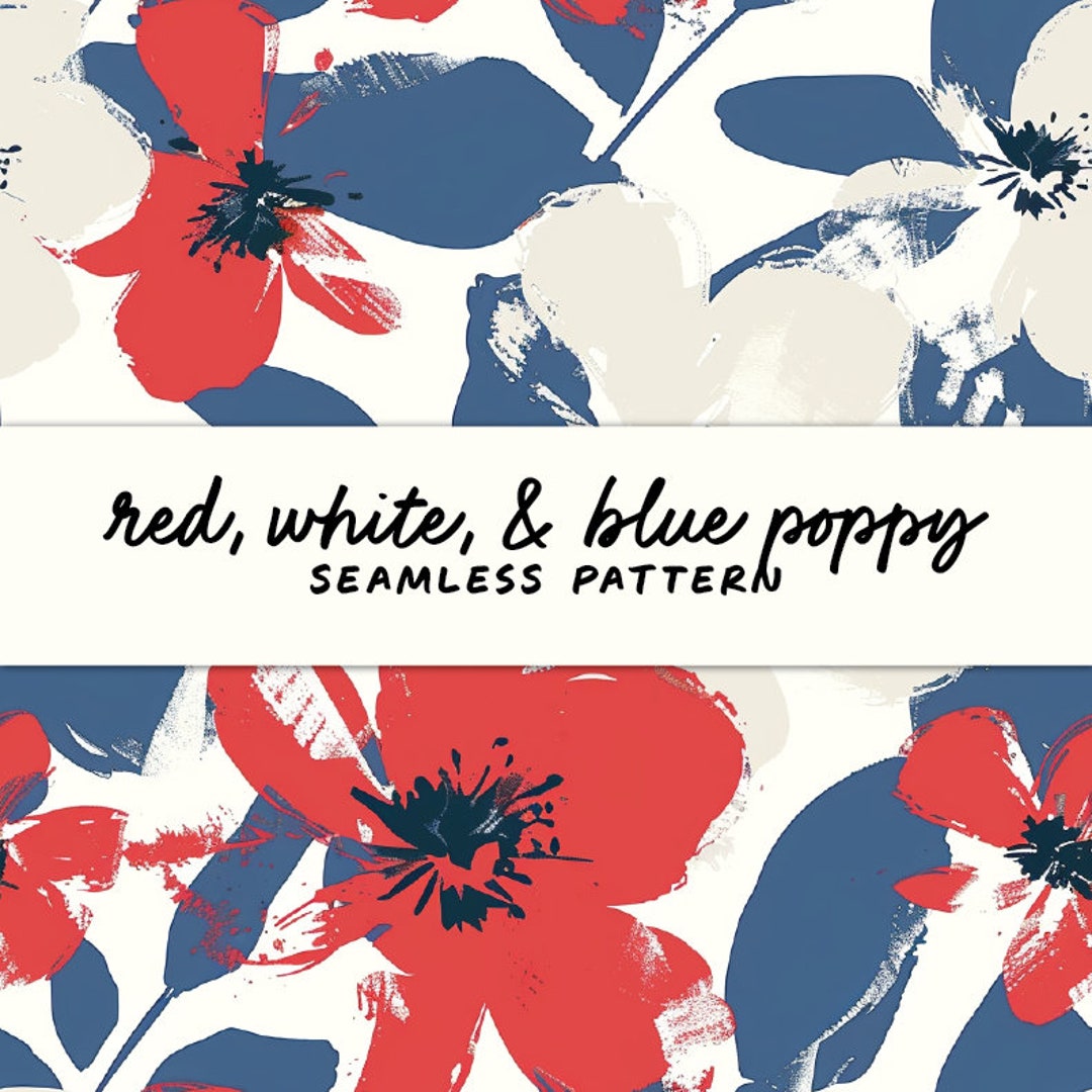 Red White and Blue Floral Seamless Pattern | Americana Cottagecore ...