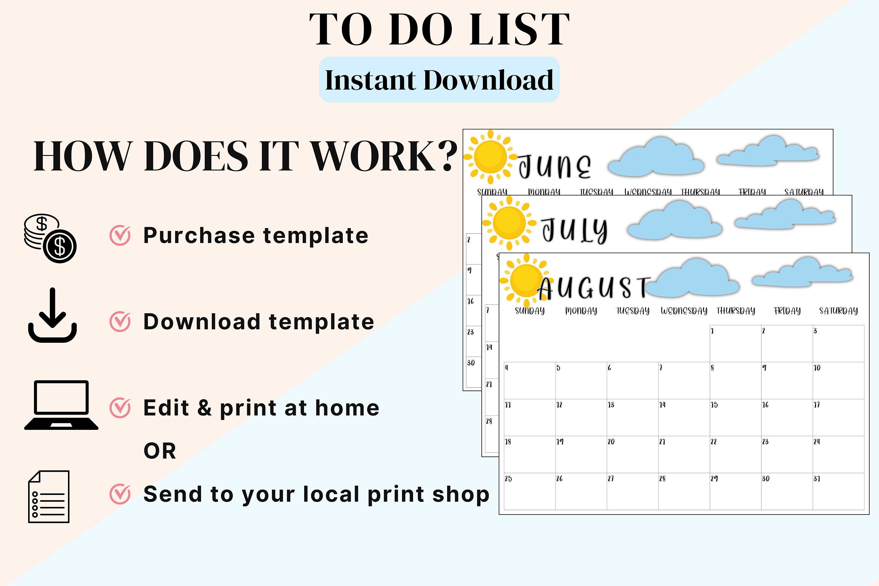 Printable Summer Calendar Poster, Summer Activities Calendar, Summer ...