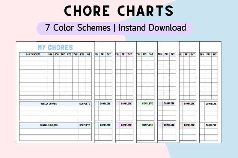 Editable Weekly Chore Chart, Printable Weekly Kids Chore Responsibility ...