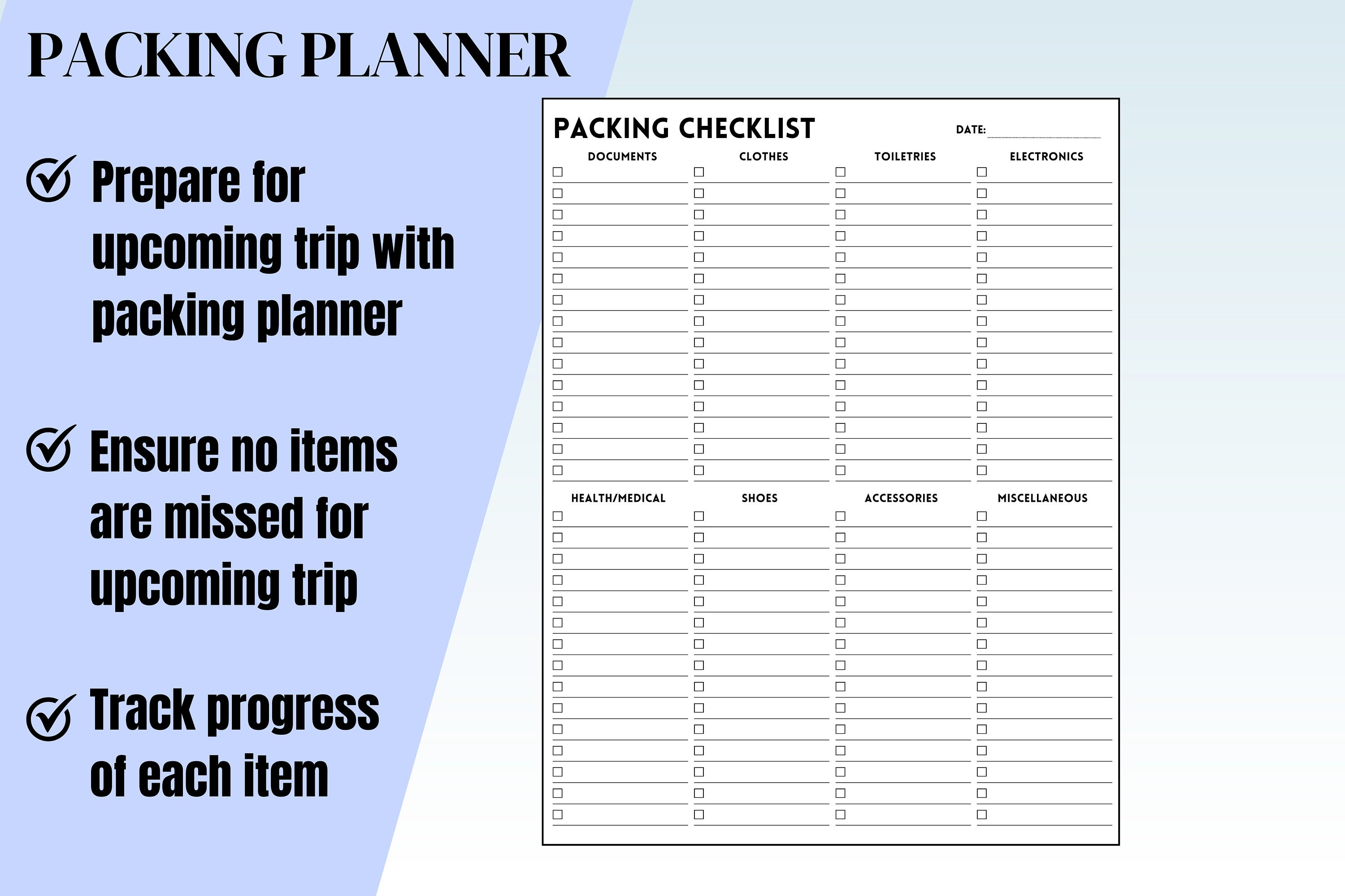 Editable Packing List Planner: Travel Checklist (PDF) - Etsy