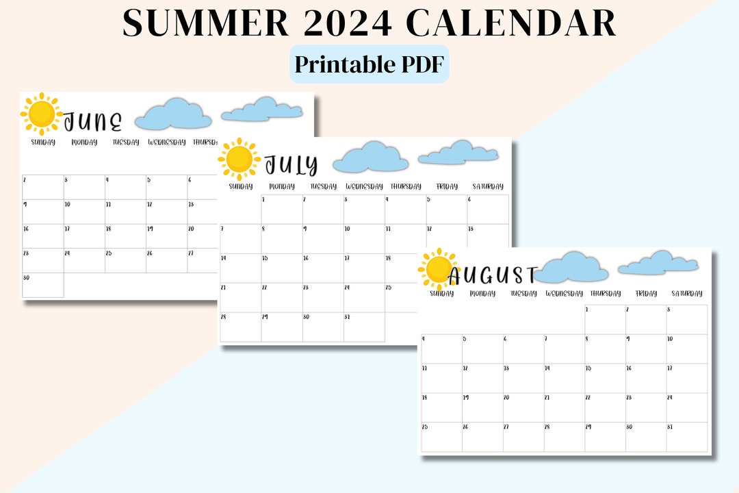 Printable Summer Calendar Poster, Summer Activities Calendar, Summer ...