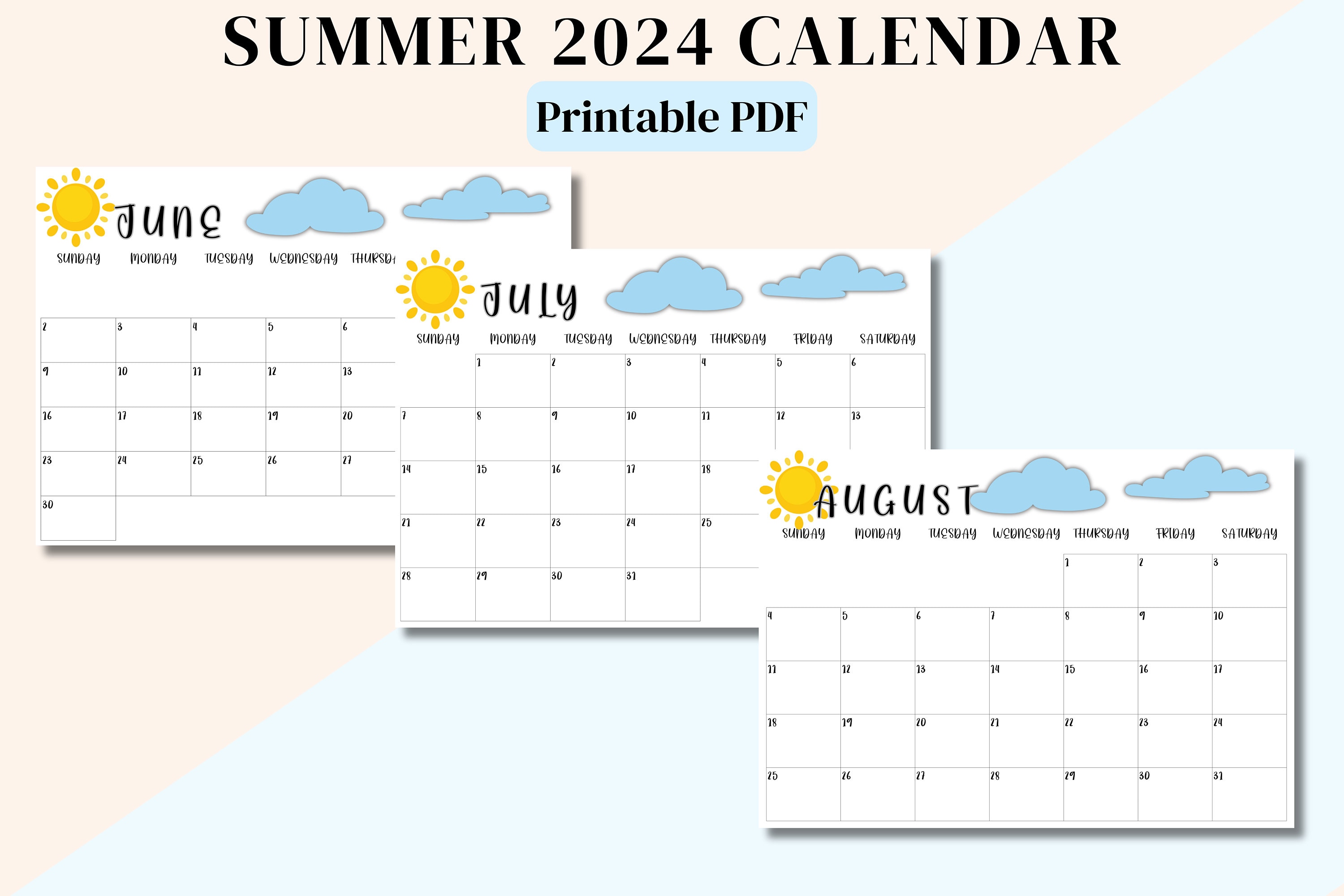 Printable Summer Calendar Poster, Summer Activities Calendar, Summer ...