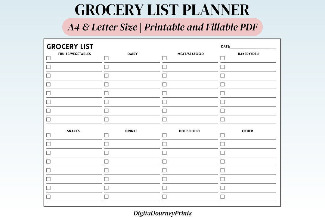 Editable Grocery List Planner: Printable Checklist (PDF) - Etsy