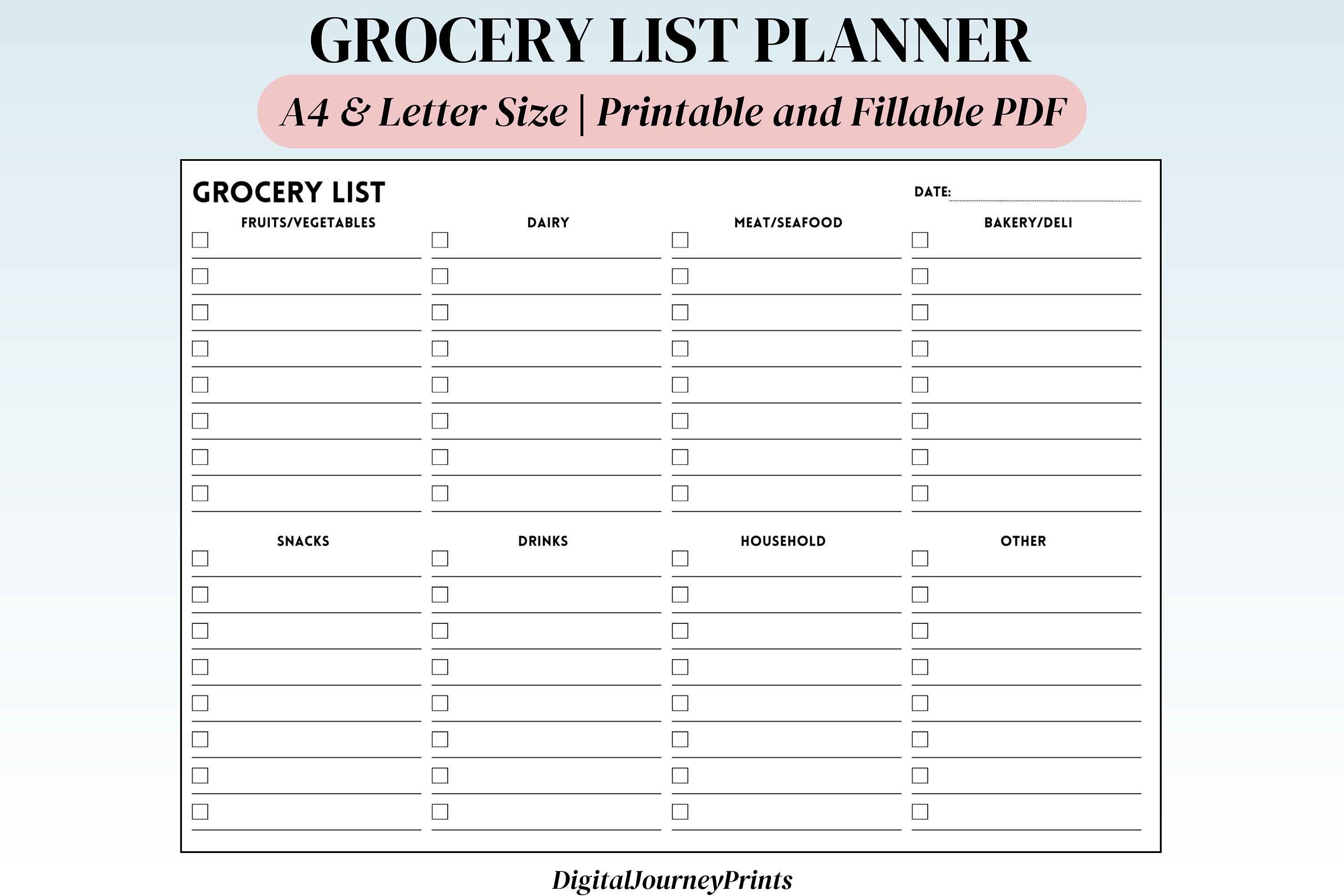 Editable Grocery List Planner: Printable Checklist (PDF) - Etsy