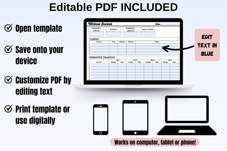 Editable Daily Workout Journal: Fitness Planner (PDF) - Etsy