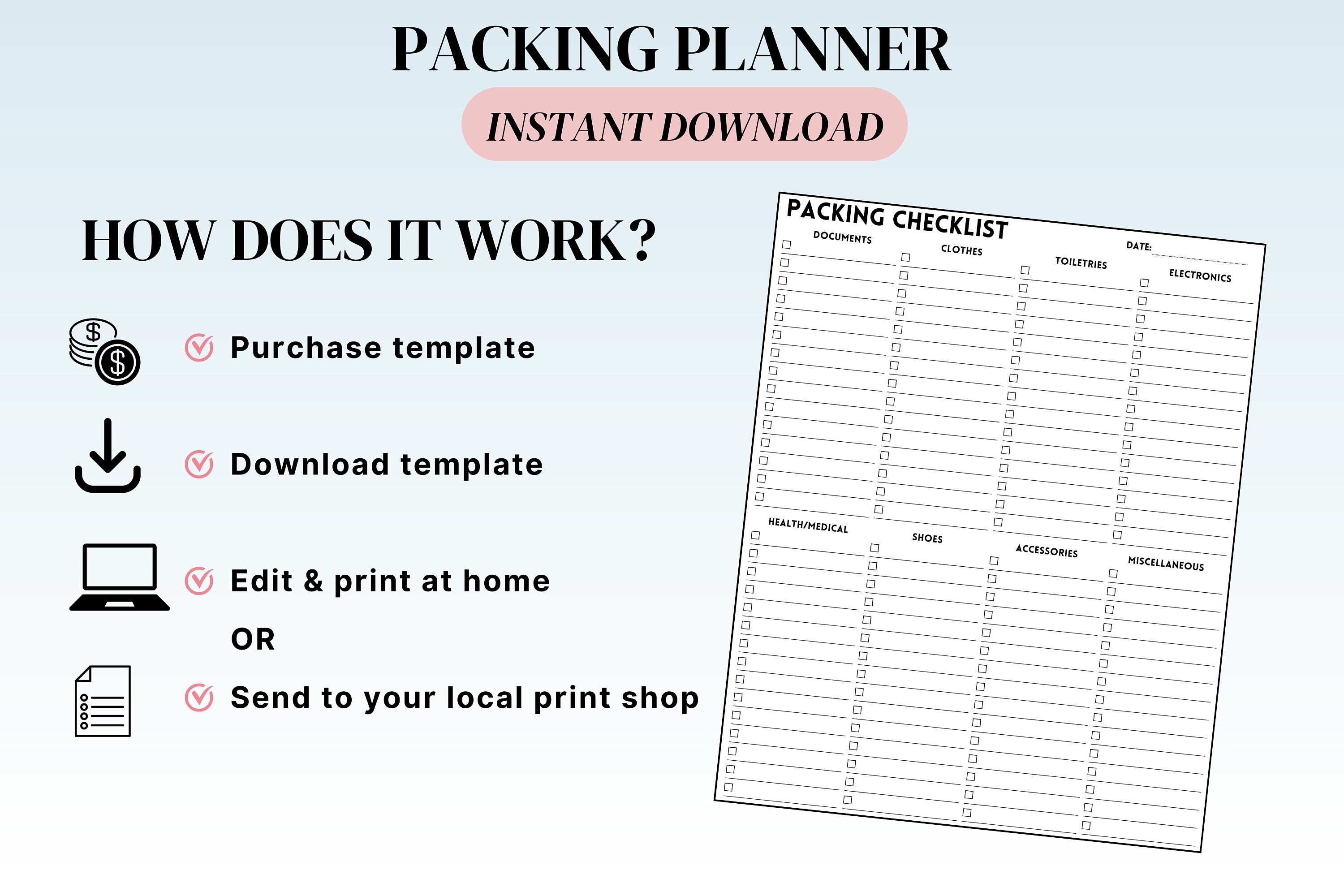 Editable Packing List Planner: Travel Checklist (PDF) - Etsy