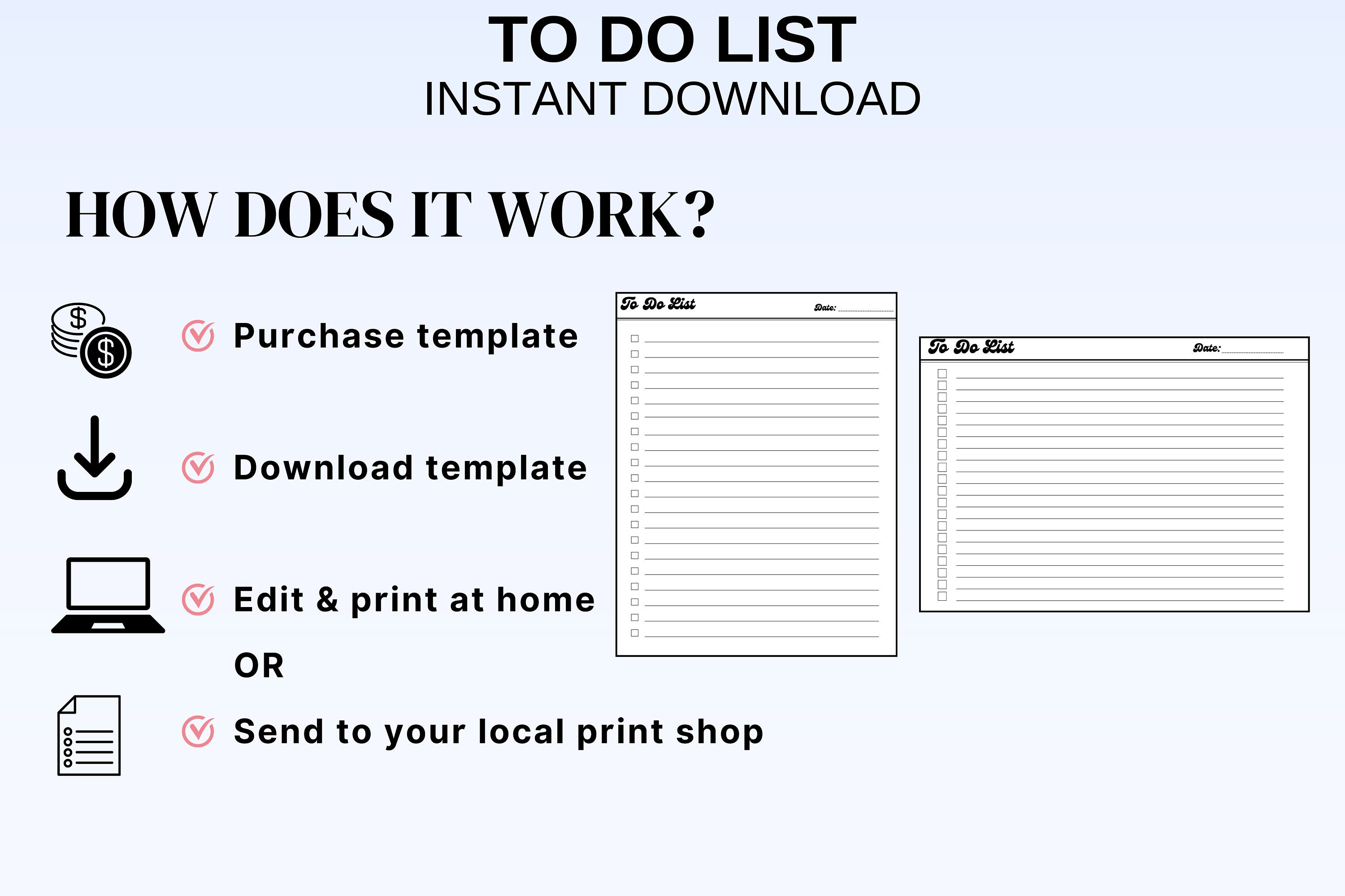 Editable to Do List, to Do List Printable, to Do List, Minimal Weekly ...