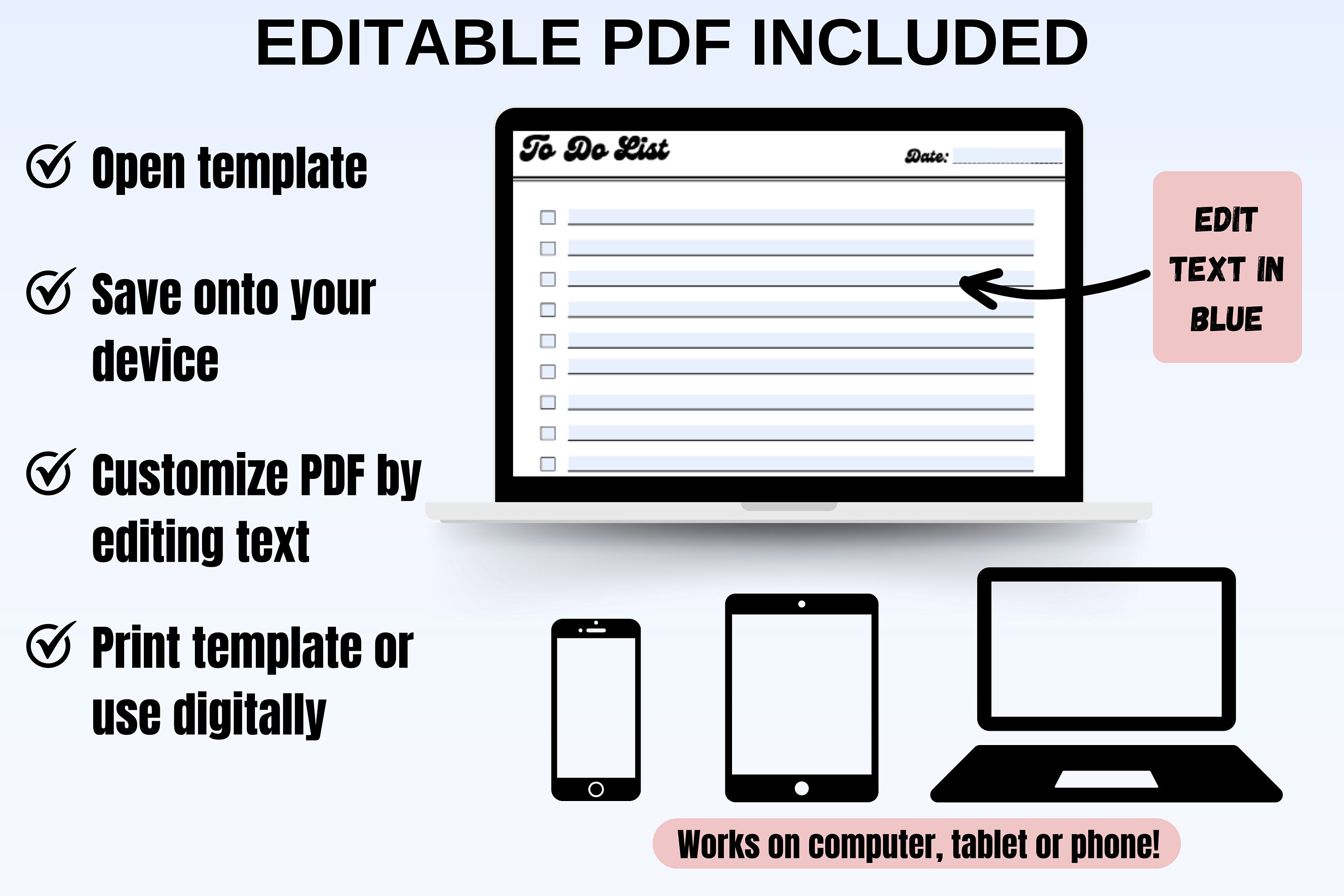 Editable to Do List, to Do List Printable, to Do List, Minimal Weekly ...