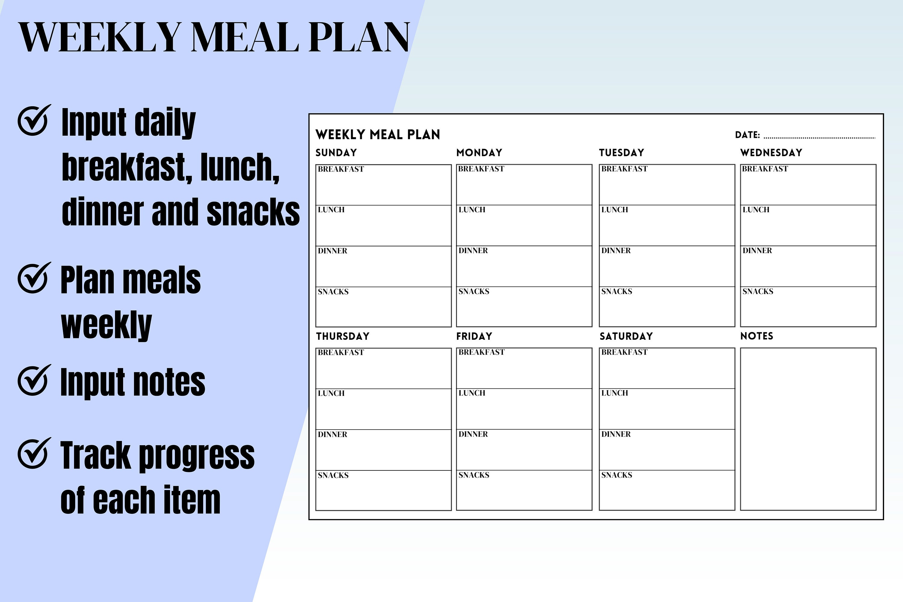 Editable Weekly Meal Planner: A4/letter Food Diary (digital Download ...