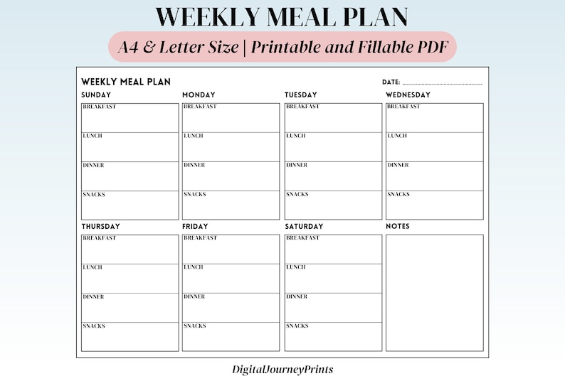 Editable Weekly Meal Planner: A4/letter Food Diary (digital Download ...