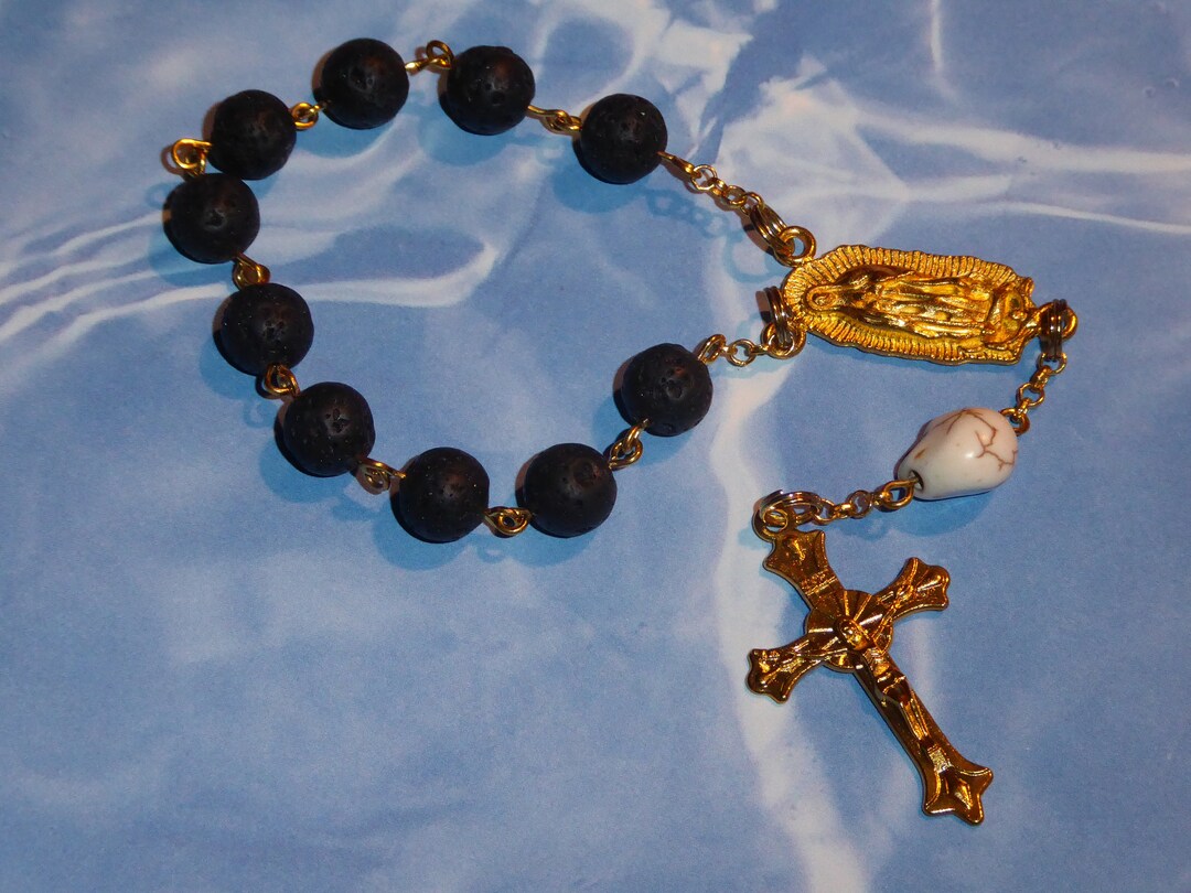 Lava Stone Roman Catholic Skull Rosary - Etsy