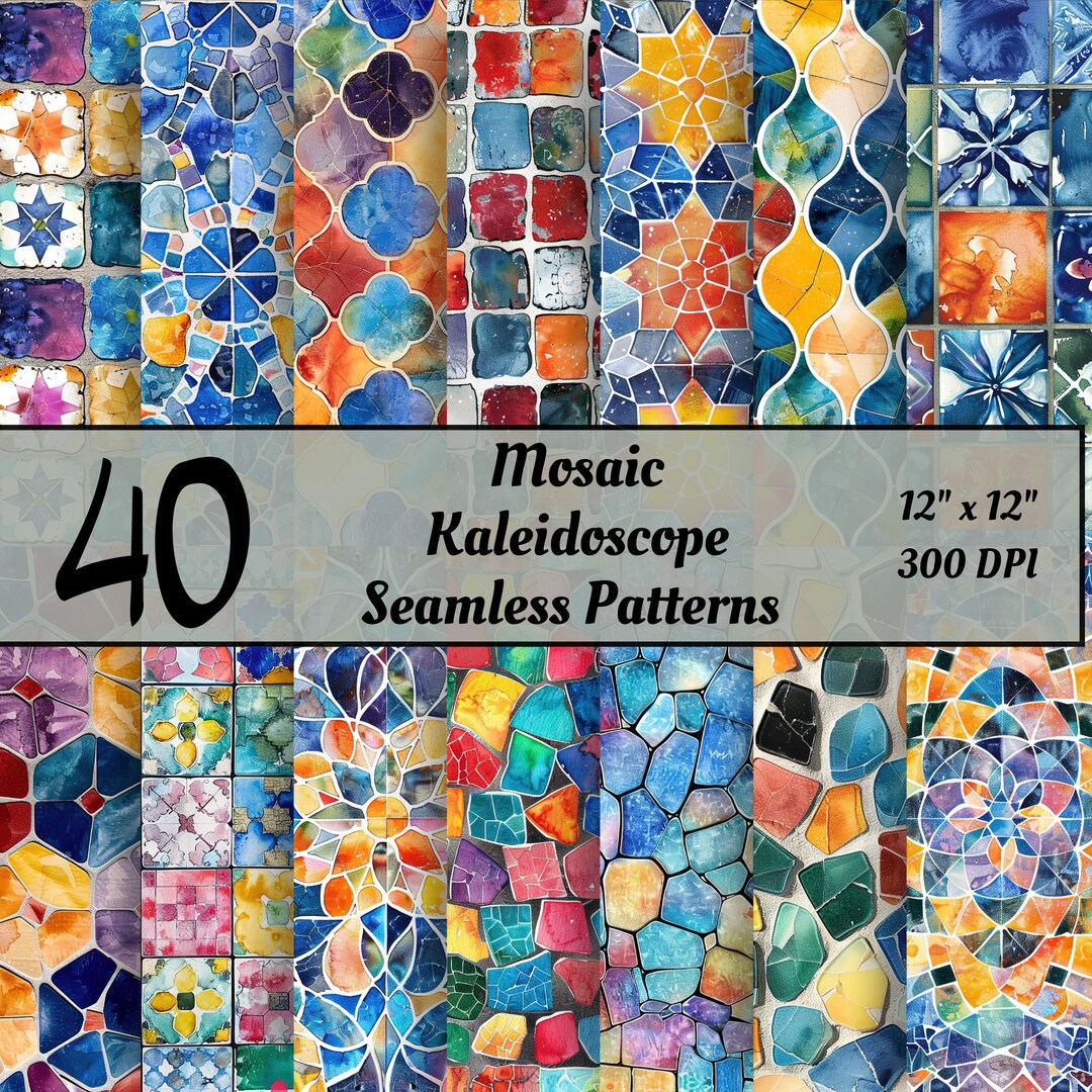 Mosaic Kaleidoscope Seamless Patterns Multi Color Tile Patterns With ...